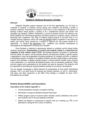 Fillable Online Paediatric Residents Research Activities Resident ...