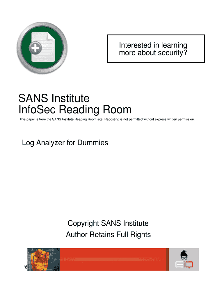 Fillable Online sans Log Analyzer for Dummies - sans Fax Email Print ...
