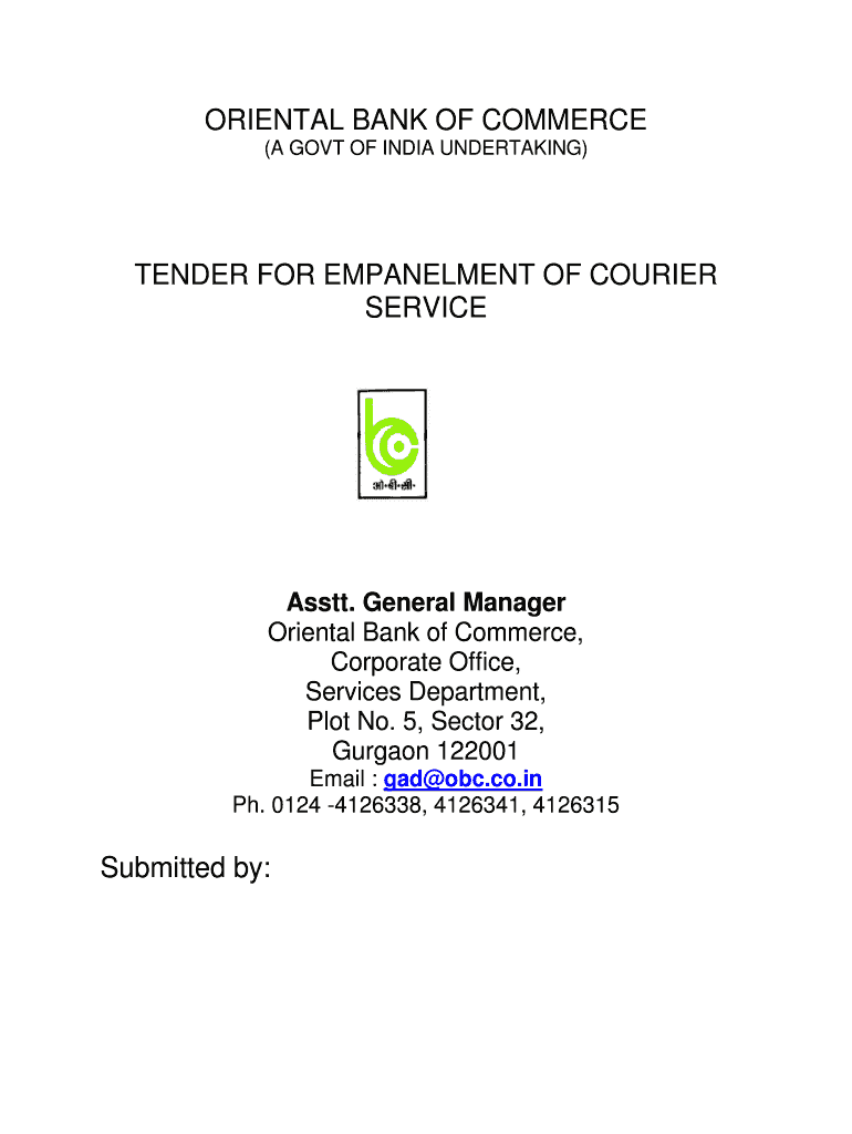 Fillable Online Tender Notice for Empanelment of Courier Service ...