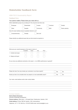 Fillable Online Stakeholder feedback form - Integrated Report 2014 Fax ...
