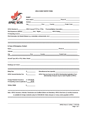 Fillable Online HPAC EVENT ENTRY FORM Fax Email Print - pdfFiller