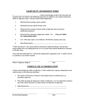 Fillable Online Light Duty Forms Fax Email Print - pdfFiller