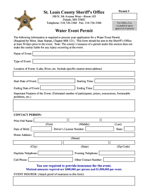 Fillable Online stlouiscountymn Permit Application for Water Event ...