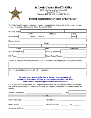 Fillable Online stlouiscountymn Permit Application for Buoy or Swim ...