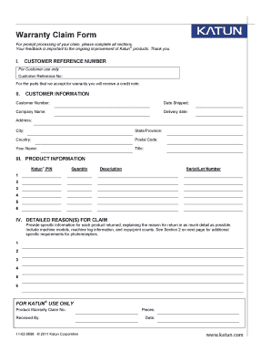 Fillable Online Warranty Claim Form - Katun Fax Email Print - pdfFiller