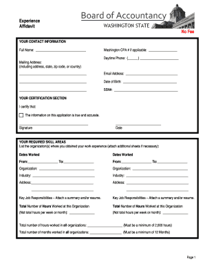 Fillable Online cpaboard wa Experience Affidavit - Board of Accountancy ...