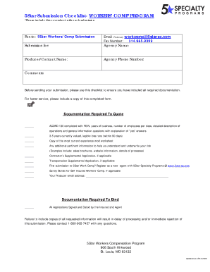 Fillable Online 5Star Submission Checklist WORKERS COMP PROGRAM Fax ...