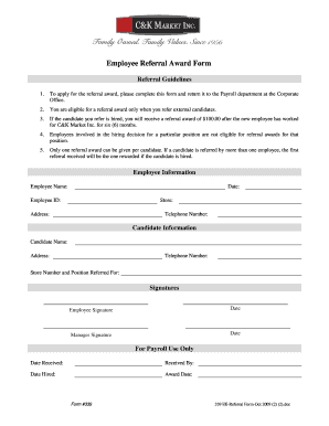 Fillable Online Employee Referral Award Form - C & K Market, Inc. Fax ...