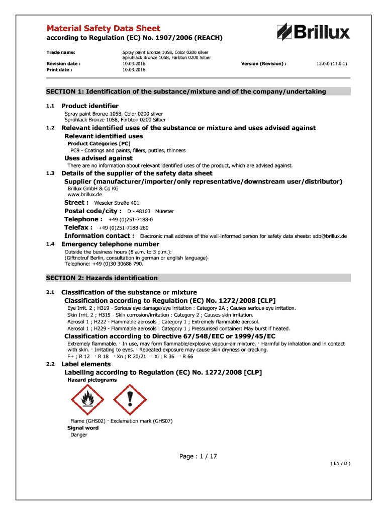 Fillable Online Spray paint Bronze 1058, Color 0200 silver Fax Email Print - pdfFiller