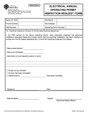 Fillable Online burnaby Electrical Annual Operating Permit Inspection ...