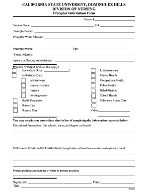 Fillable Online Preceptor Information Form PDF - California State ...