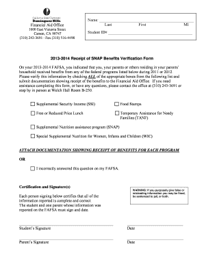Fillable Online 2013-2014 Receipt of SNAP Benefits Verification Form On ...