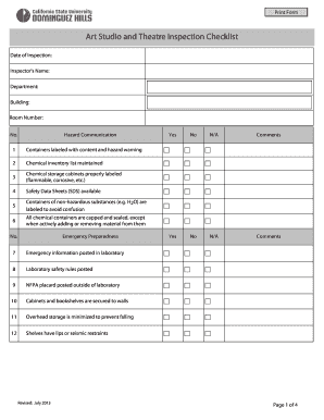 Fillable Online Art Studio and Theatre Inspection Checklist Fax Email ...