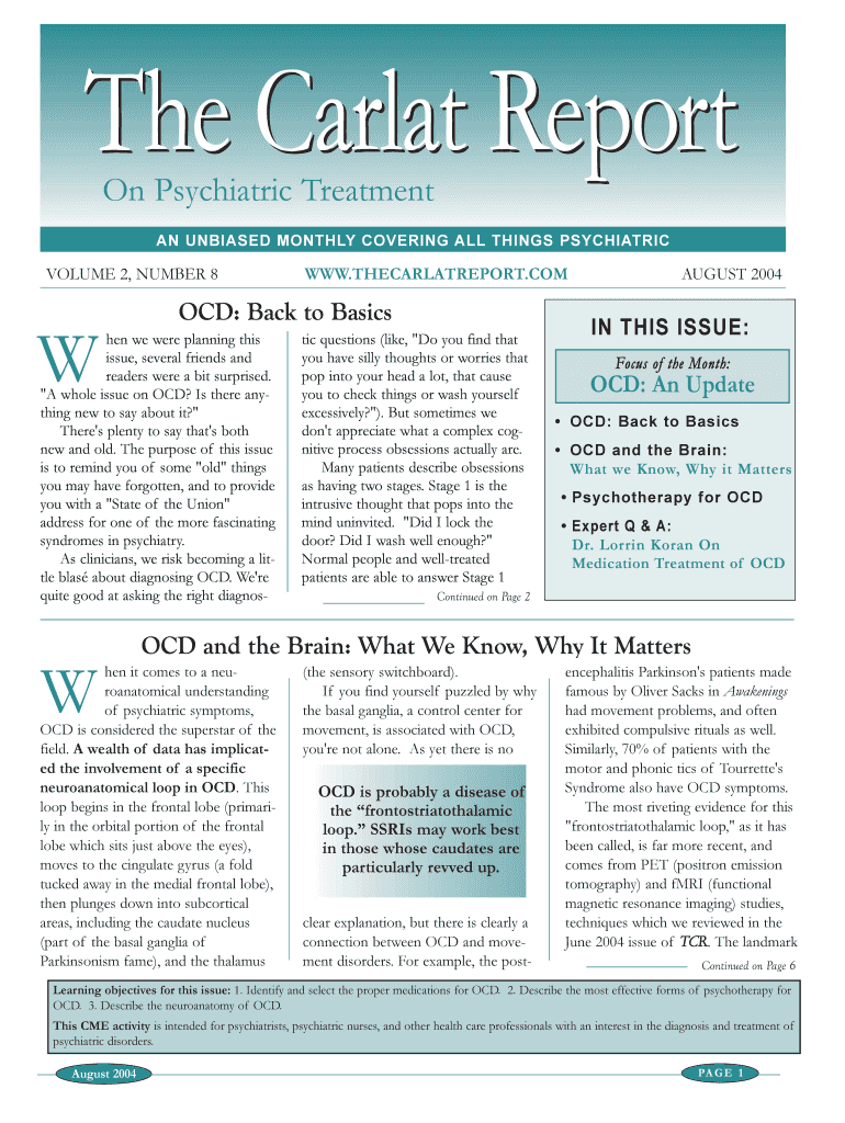 Fillable Online OCD - The Carlat Psychiatry Report Fax Email Print ...