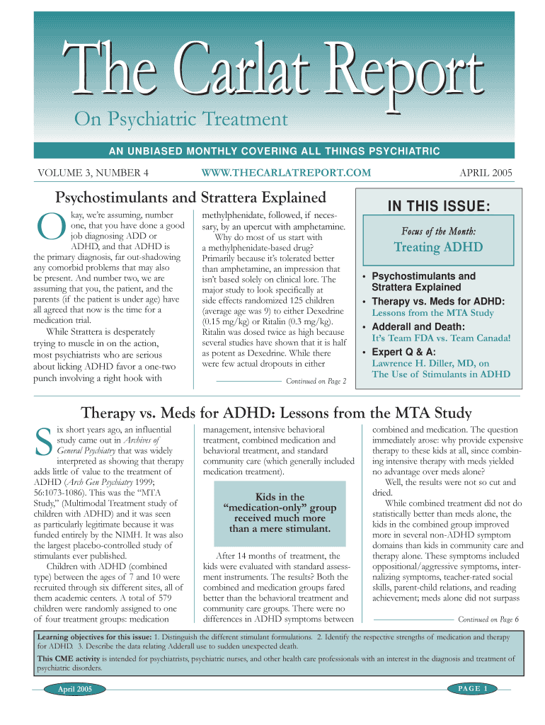 Fillable Online Treating ADHD - The Carlat Psychiatry Report Fax Email ...