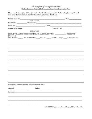 Fillable Online drtinfo Motion Form rer Proposed Bylaws Amendment from ...