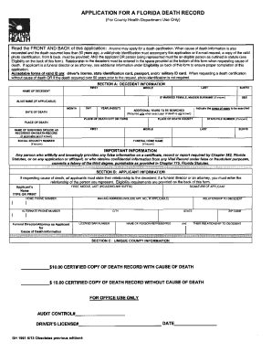 Fillable Online Death Record Request Application Fax Email Print ...