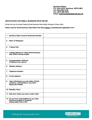 Fillable Online barnet gov Small Business Rate Relief Form - barnet gov ...