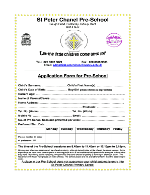 Fillable Online st-peterchanel bexley sch Application form - St Peter ...