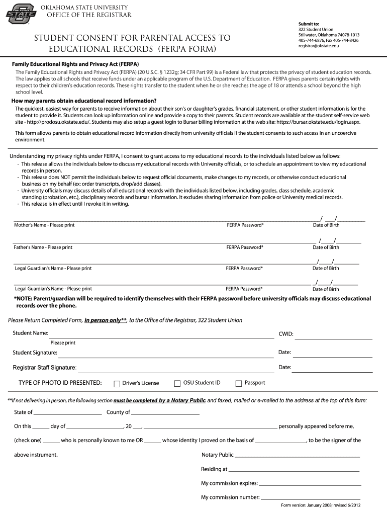 Fillable Online STUDENT CONSENT for parental access to educational records ... Fax Email Print ...