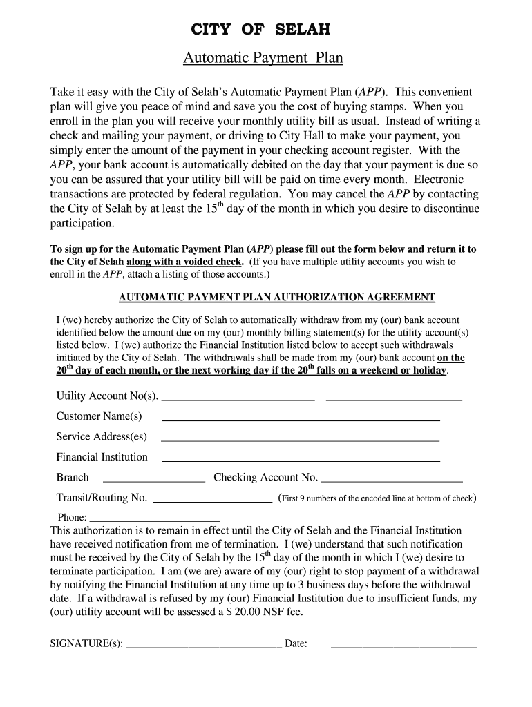 Fillable Online Automatic Payment Plan Fax Email Print - pdfFiller