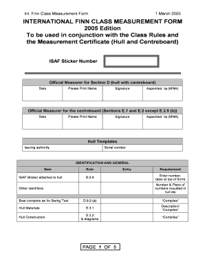 Fillable Online classefinn INTERNATIONAL FINN CLASS MEASUREMENT FORM ...