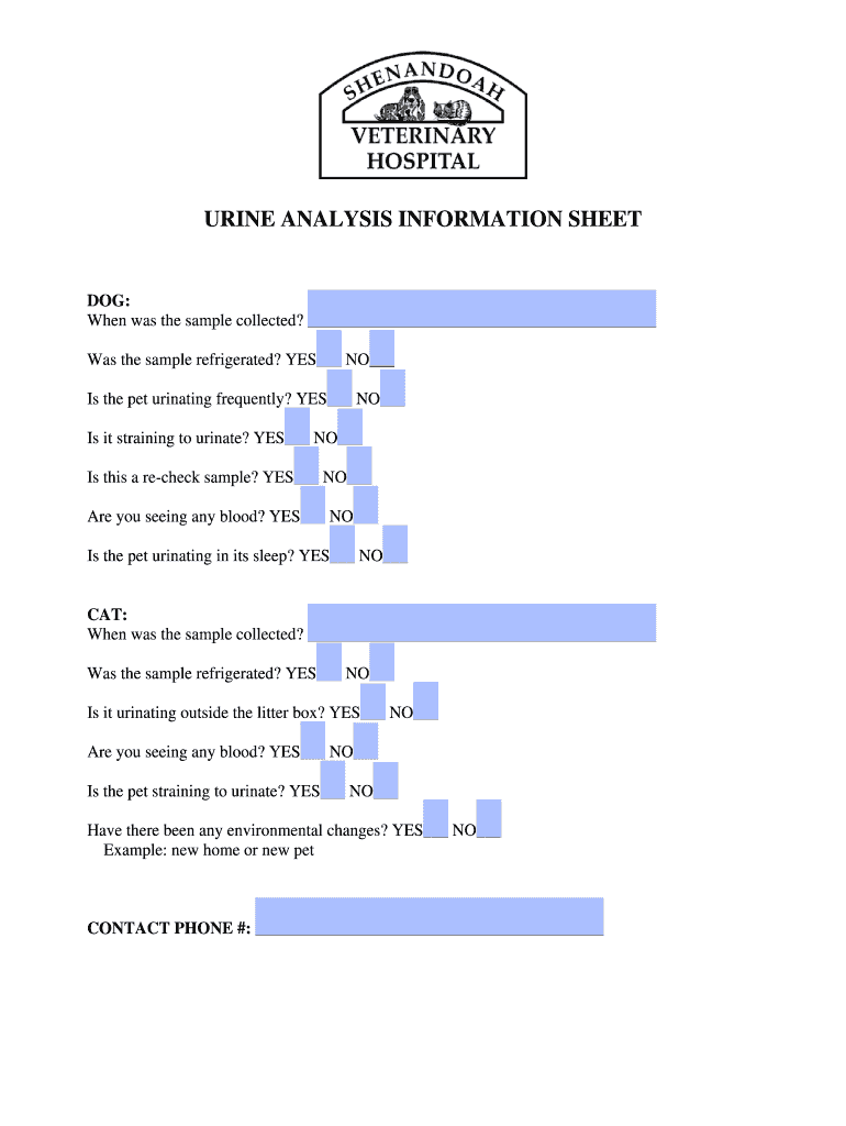 Fillable Online URINE ANALYSIS INFORMATION SHEET Fax Email Print ...