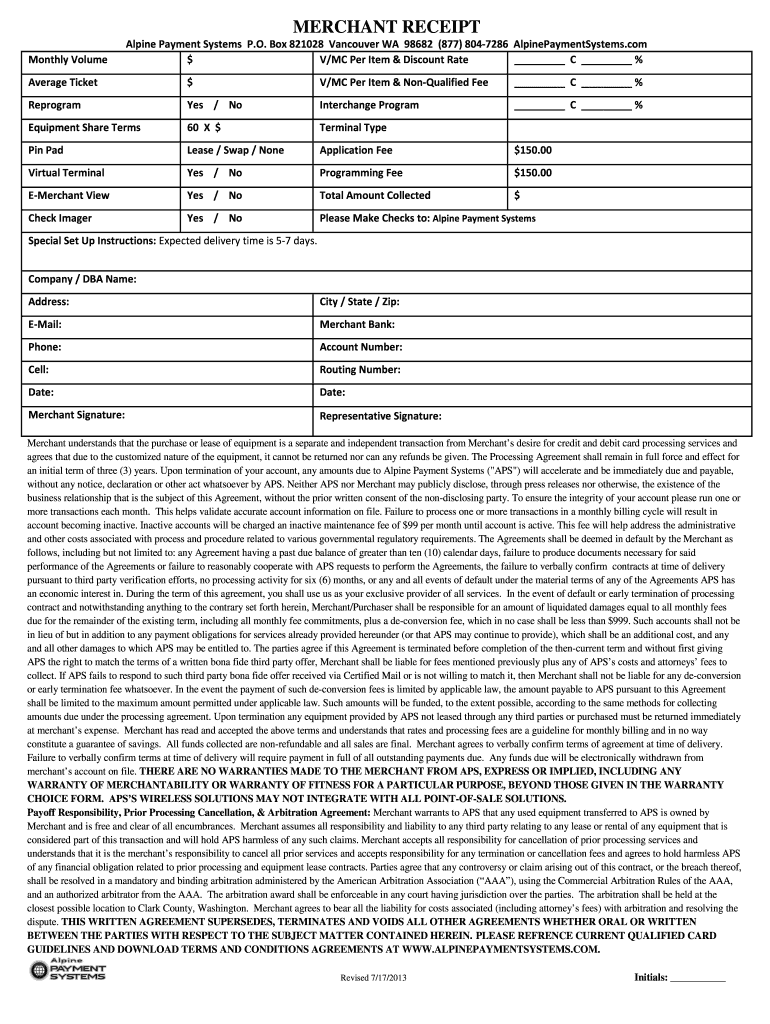 Fillable Online MERCHANT RECEIPT Fax Email Print - pdfFiller