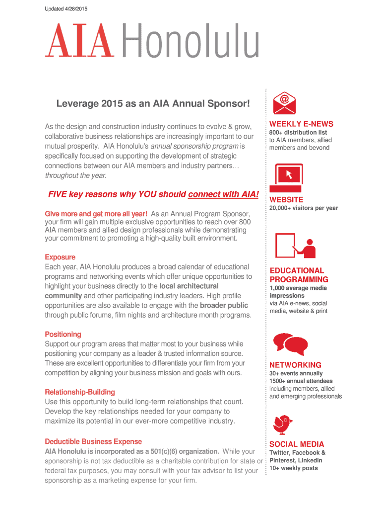 Fillable Online Updated 4/28/2015 Leverage 2015 as an AIA Annual ...