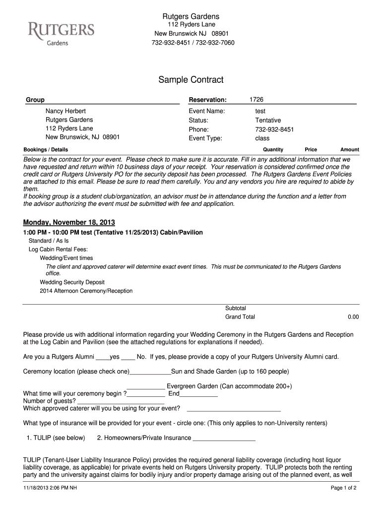 Fillable Online rutgersgardens rutgers Sample Contract - Rutgers ...