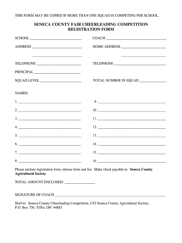 Fillable Online senecacountyfair SENECA COUNTY FAIR CHEERLEADING ...