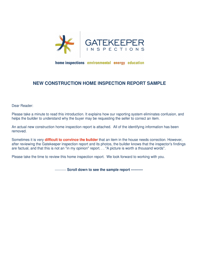 Fillable Online NEW CONSTRUCTION HOME INSPECTION REPORT SAMPLE Fax ...