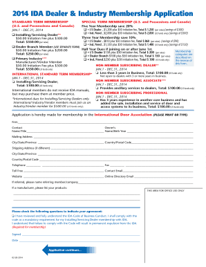 Fillable Online doors 2014 IDA Dealer & Industry Membership Application ...