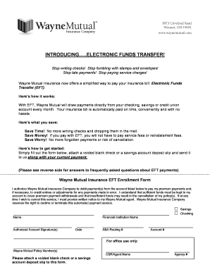 Fillable Online Wayne Mutual EFT Registration Form - Wayne Mutual ...