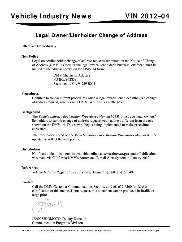 Fillable Online VIN 201204 Fax Email Print - pdfFiller