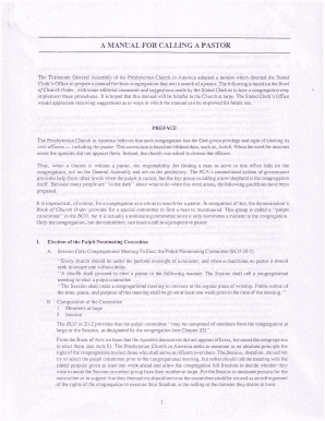 Fillable Online pcaac A Manual for Calling a Pastor - Presbyterian ...