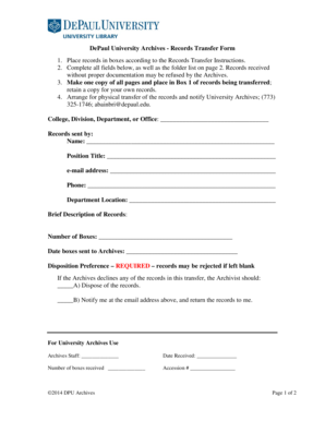 Fillable Online Transfer Form - DePaul University Library Fax Email ...