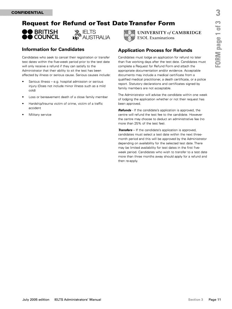 Fillable Online Request for Refund or Test Day Transfer Form (pdf ...