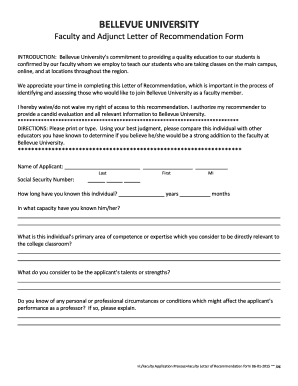 Fillable Online Letters of Recommendation - Bellevue University Fax ...