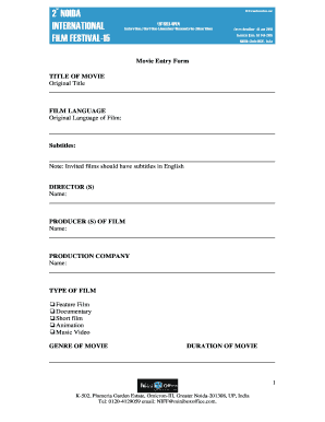 Fillable Online Movie Entry Form Fax Email Print - pdfFiller