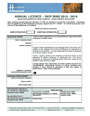 Fillable Online Skip Bin Annual Licence Application Form. Skip Bin ...