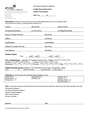 Fillable Online girlscoutsnorcal Facility Reservation Form School Year Request - Girl Scouts of ...