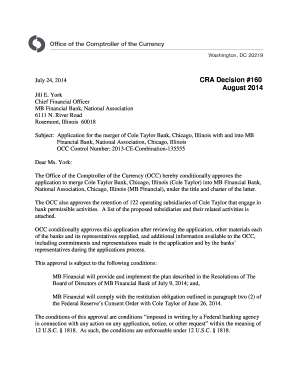 Fillable Online occ treas CRA Decision #160 Fax Email Print - pdfFiller