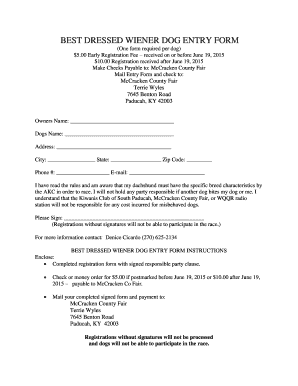 Fillable Online BEST DRESSED WIENER DOG ENTRY FORM Fax Email Print ...