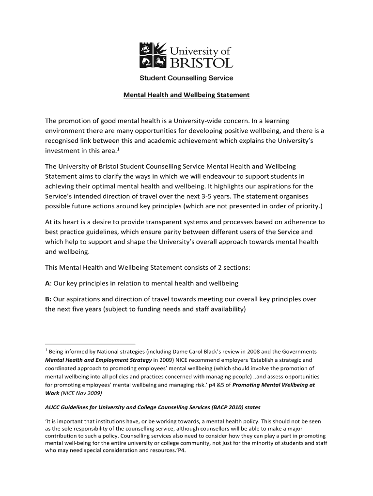 Fillable Online Mental Health and Wellbeing Statement Fax Email Print ...