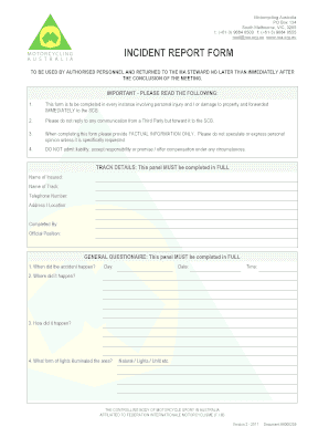 Fillable Online mtas org INCIDENT REPORT FORM - Motorcycling Australia ...