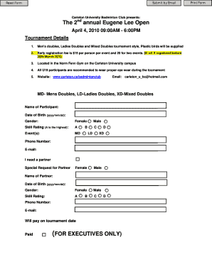 Fillable Online Carleton University Badminton Club Registration Form ...