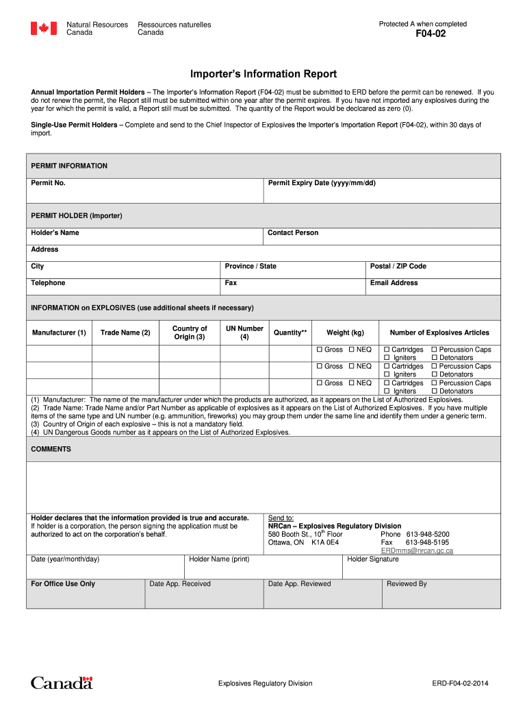 Fillable Online nrcan gc Importer s Information Report Fax Email Print ...