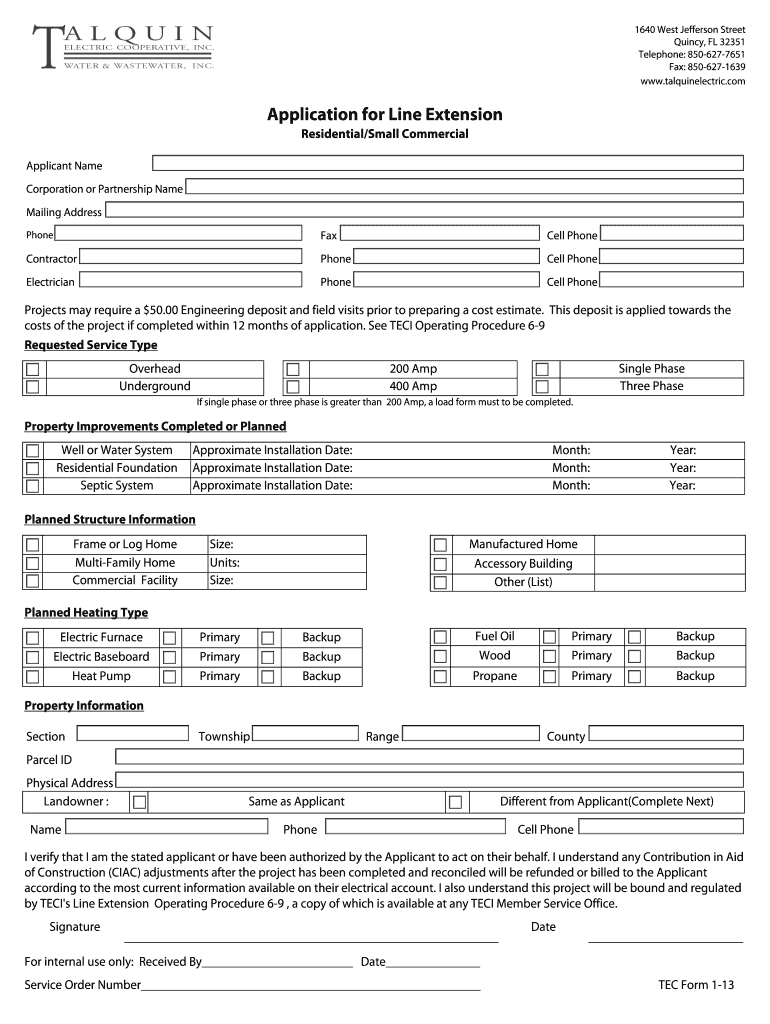 Fillable Online Application for Line Extension - Talquin Electric ...