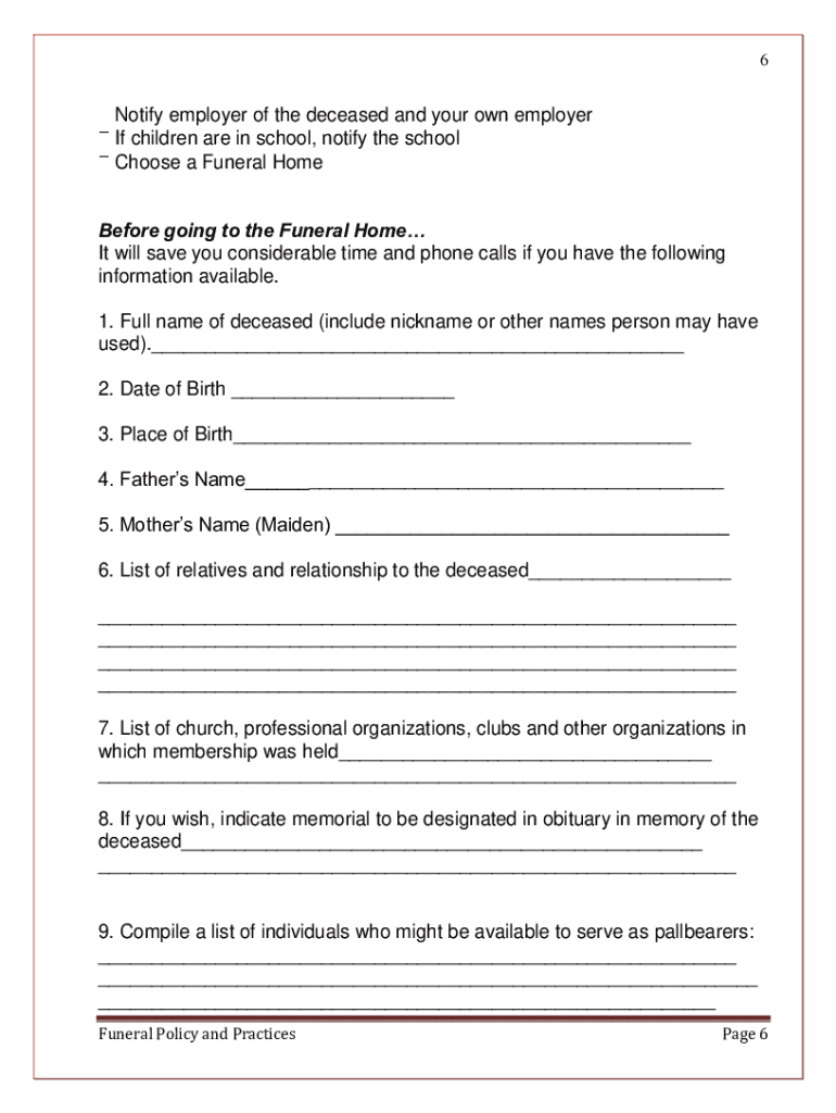 Harmony Baptist Church Funeral Policy and Form - Fill Online, Printable ...